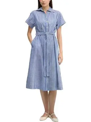Dkny Striped Belted Shirt Dress - Blue