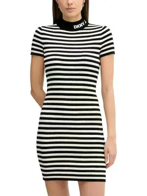 Dkny Striped Roll-neck Dress - Black