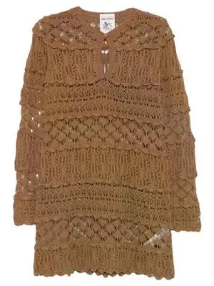 SEMICOUTURE Ruffled Openwork Mini Dress - Brown