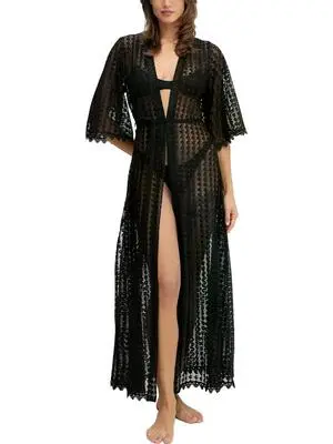 Melissa Odabash Tali Laced Belted Kaftan - Black