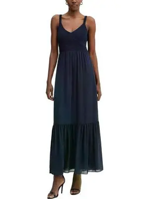 Michael Kors Smocked Ruffled Maxi Dress - Blue