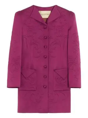 Valentino Garavani Embroidered Satin Cady Caban Coat - Fuchsia
