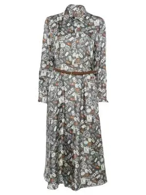Max Mara Printed Collared Midi Dress - Grey