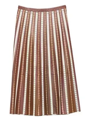 YVES SALOMON Striped Leather Midi Skirt - Brown