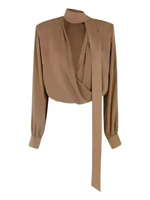 Federica Tosi Neck-tie Wrap Blouse - Brown