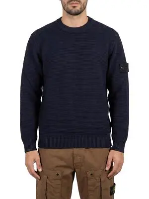Stone Island Crew Neck Jumper With Compass Logo - Blue