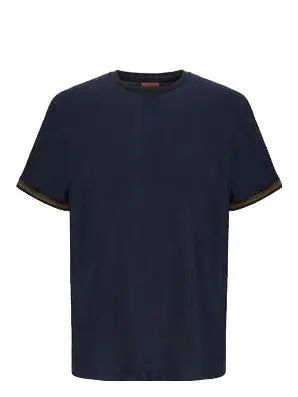 UM Crew-neck Cotton Jacquard T-shirt With Tone-on-tone Zigzag Design - Blue