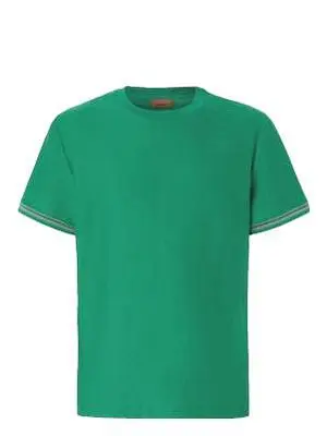 UM Crew-neck Cotton Jacquard T-shirt With Tone-on-tone Zigzag Design - Green