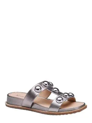 Johnston & Murphy Embellished Wedge Slide Sandal - Pewter Metallic Sheepskin