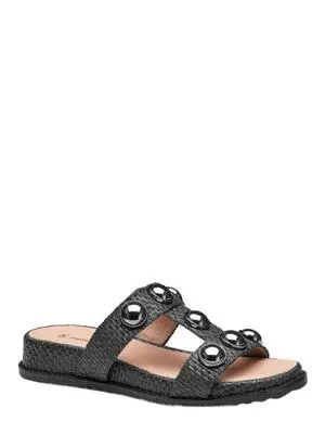 Johnston & Murphy Chandler Embellished Wedge Slide Sandal - Black Raffia