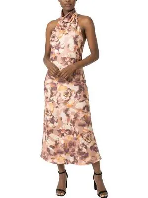 AREA STARS Halter Midi Jersey Dress - Blush Floral