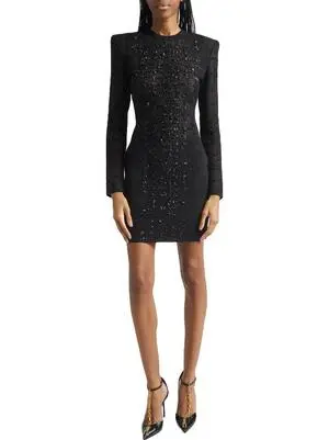 Balmain Tartan Tattoo Embellished Mini Dress - 0pa Black