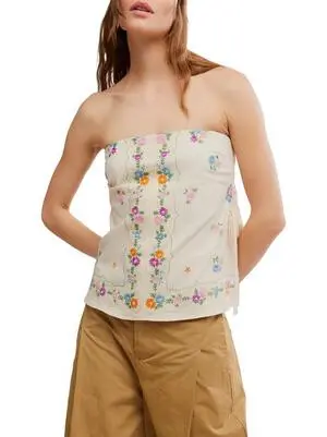 Free People Embroidered Strapless Cotton Top - Cream Combo