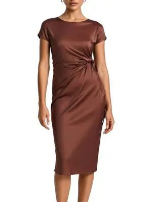 AREA STARS Avery Draped Midi Dress - Brown
