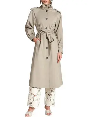 Avec Les Filles Funnel Neck Trench Coat - Sage