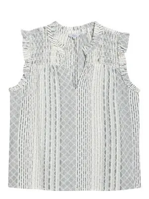 Rails Arlene Eyelet Embroidered Linen Blend Top - Striped Eyelet