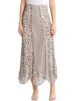 Rails Felina Mixed Print Midi Skirt - Espresso Daisy Gingham Mix