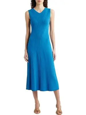 Elie Tahari Lori Sleeveless Sweater Midi Dress - Blue Palace
