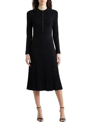Elie Tahari Erika Long Sleeve Sweater Midi Dress - Noir