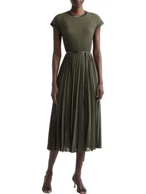 JASON WU Pleated Chiffon Midi Dress - Hunter Green