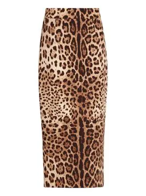 Dolce & Gabbana Leopard Print Stretch Silk Charmeuse Pencil Skirt - Leo New