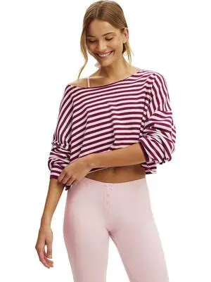 BODY Off The Shoulder Cropped Knit Crushed Berry Pink Kiss