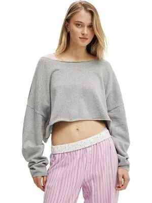 BODY Off The Shoulder Cropped Knit Grey Marle