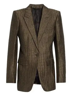 TOM FORD Crocodile Linen And Silk-blend Jacquard Jacket - Olive Green
