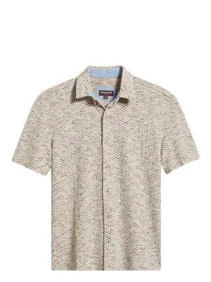 Johnston & Murphy Linden Textured Short Sleeve Button-up Shirt - Ivory/brown Stripe
