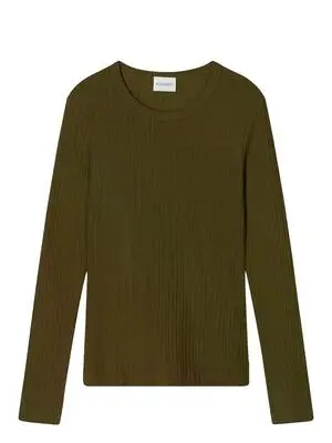 Closed Long Sleeve Ribbed Knit Top - Green
