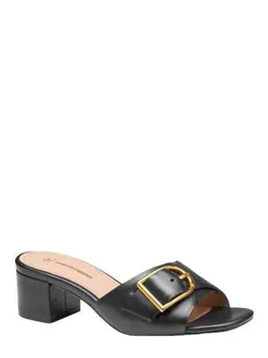 Johnston & Murphy Edith Buckle Slide Sandal - Black Glove Leather