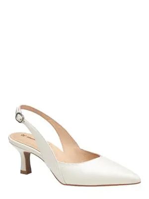 Johnston & Murphy Lindsey Slingback Kitten Heel Pumps - White Glove Leather
