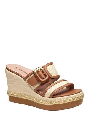 Johnston & Murphy Buckle Platform Wedge Slides - Natural Raffia