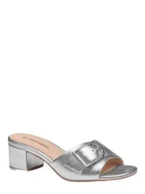 Johnston & Murphy Buckle Slide Sandal - Silver Metallic Sheepskin