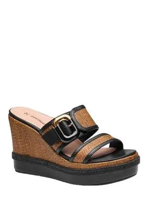 Johnston & Murphy Addison Buckle Platform Wedge Sandals - Cognac Raffia