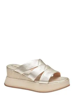 Johnston & Murphy Colleen Platform Wedge Slide Sandal - Platinum Metallic Sheepskin