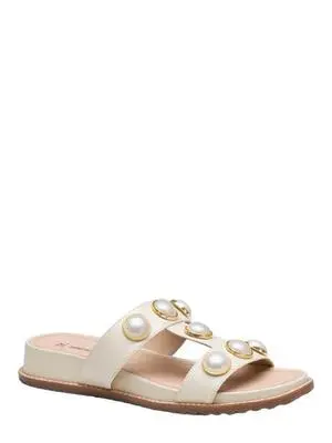 Johnston & Murphy Embellished Wedge Slide Sandal - Bone Glove Leather