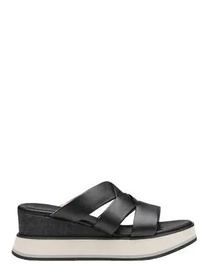 Johnston & Murphy Colleen Platform Wedge Slide Sandal - Black Nappa Leather
