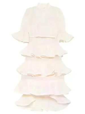 Zimmermann Ruffled Layered Midi Dress - Neutrals