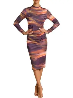 AREA STARS Mock Neck Jersey Midi Dress - Abstract Stripe