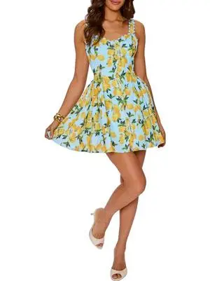 VICI Lemon Print Mini Dress - Blue/lemon
