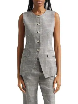 Veronica Beard Lois Glen Plaid Linen-blend Vest - Black Multi
