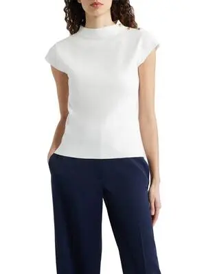 Elie Tahari Katy Button Detail Sweater - Sky White