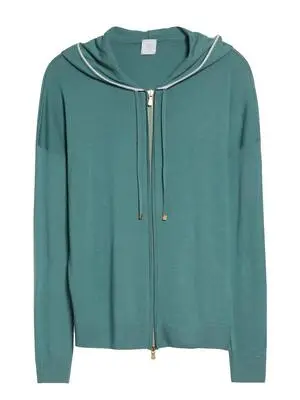 Eleventy Avalon Travel Merino Wool Full Zip Hoodie - White/jade