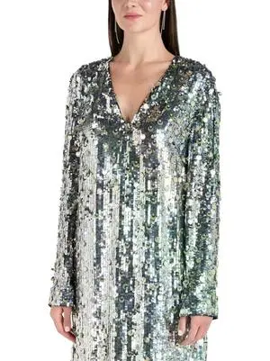 ILTA Blaise Sequin V-neck Maxi Dress - Silver