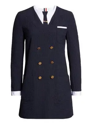 Thom Browne Trompe L'oeil Mixed Media Minidress - Navy