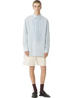 LANVIN Cotton Poplin Bib Front Shirt - Sky Blue