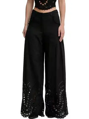 Charo Ruiz Ibiza Ray Eyelet Wide Trousers - Black