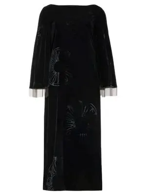 Themis Z Kyma Fringe Patterned Midi Dress - Black