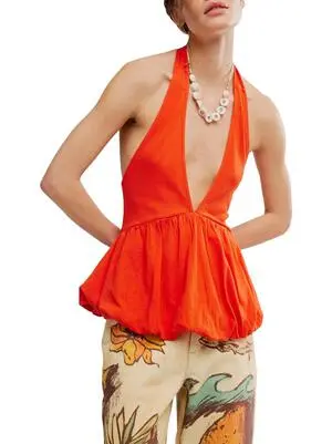 Free People Peplum Halter Top - Tangerine Tango
